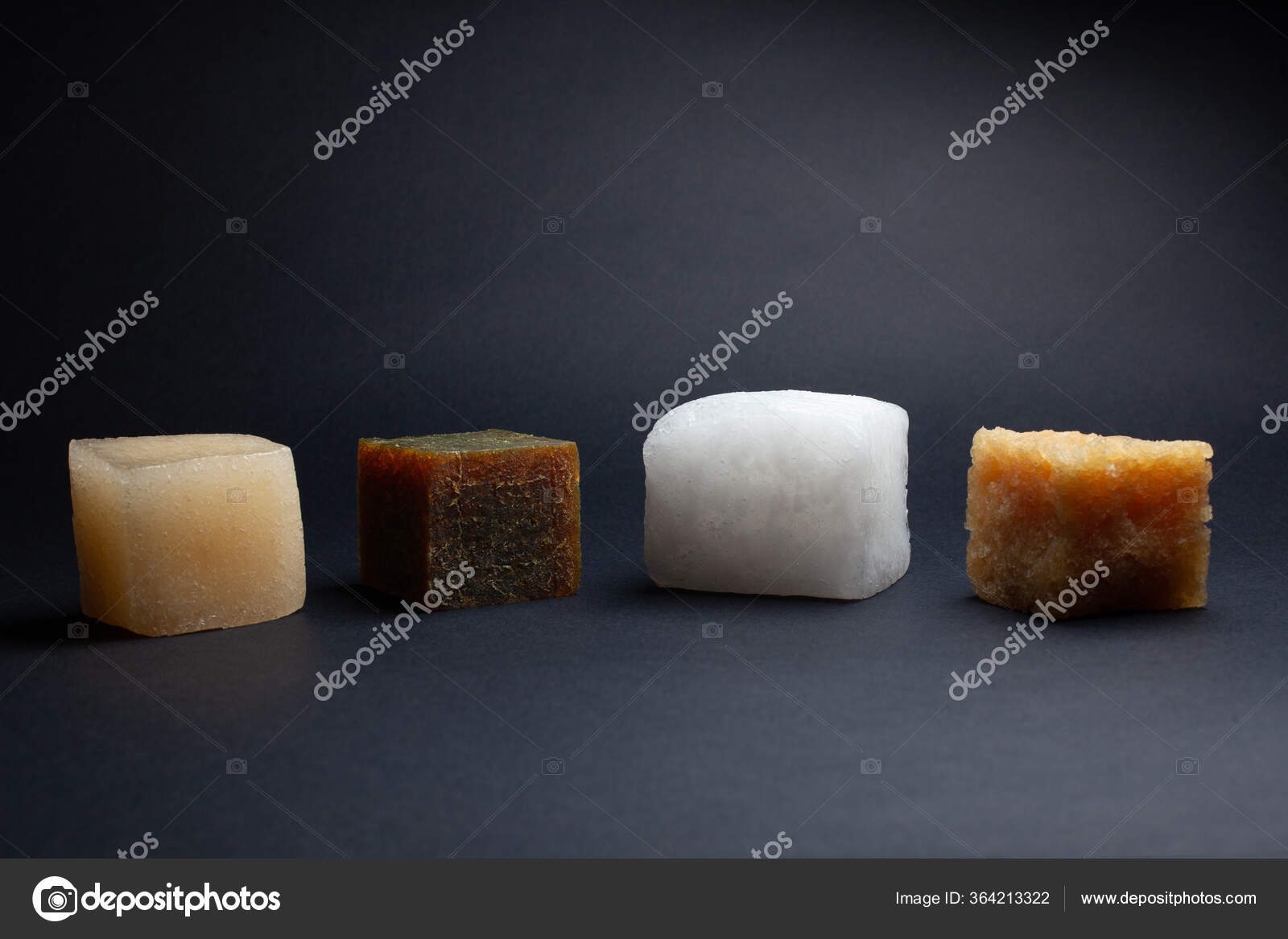 Four Multi Colored Cubes Synthetic Rubber Samples Black Background Shot ...