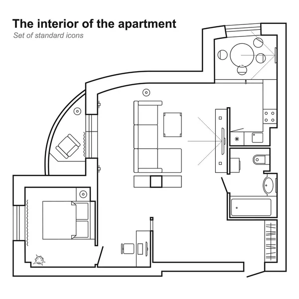 Architectural plan of a house in top view. Floor plan with furniture ...
