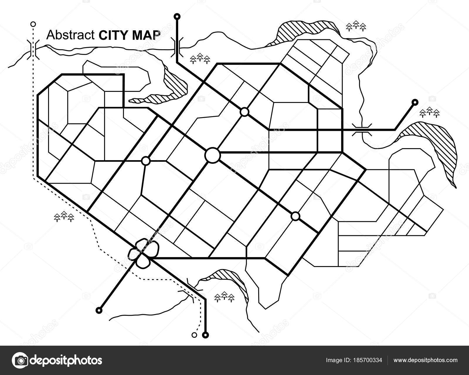 City Map Line Scheme Roads Town Streets Plan Urban Environment Stock ...