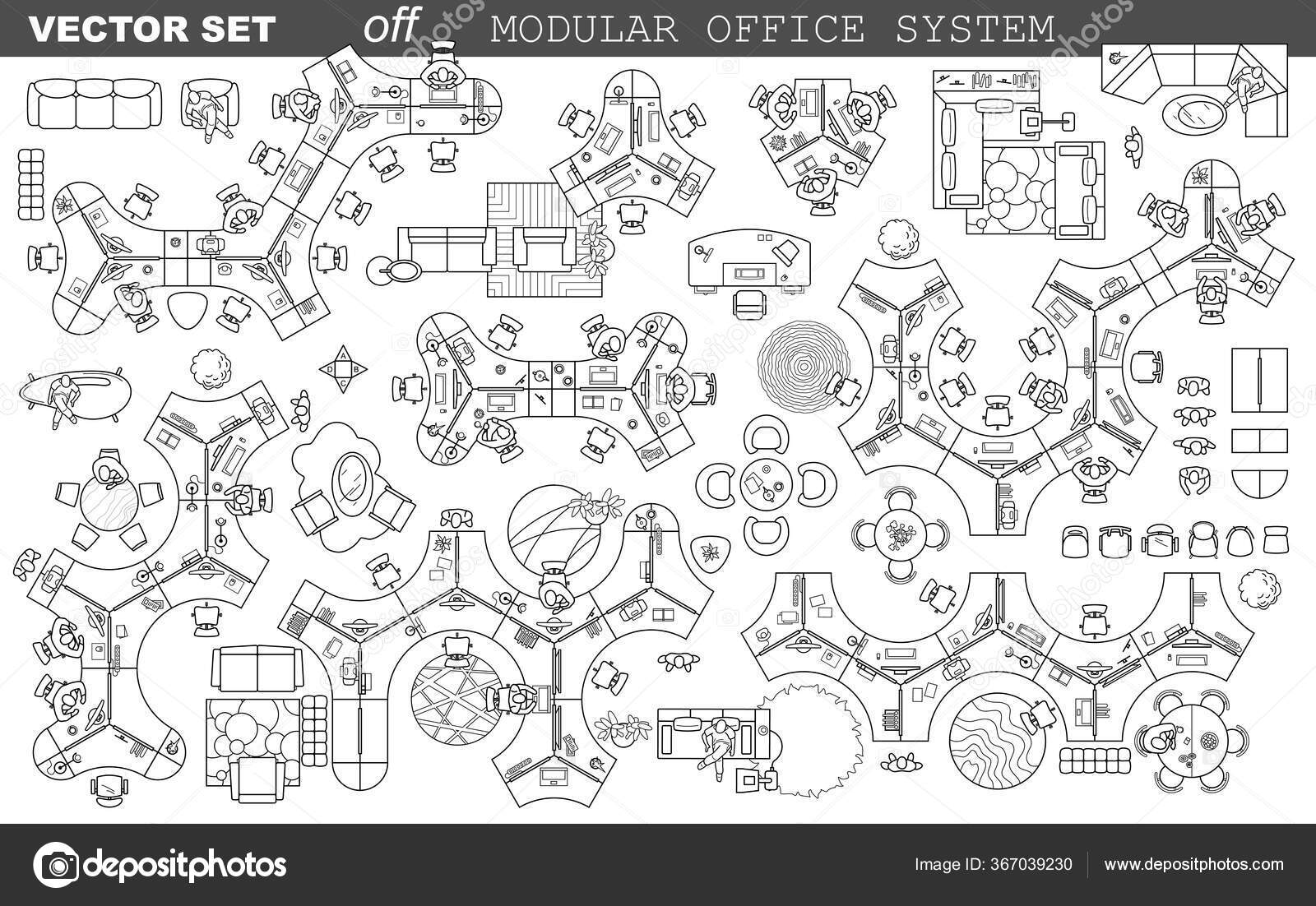 Set Modular Office Desks Interior Layout Cabinet Floor Plan Top Stock ...