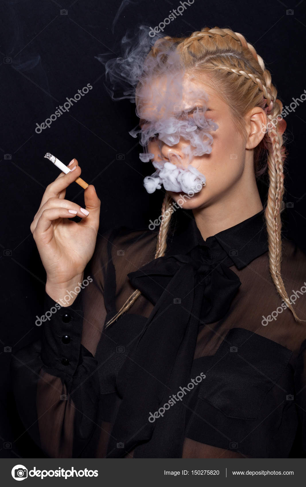 Beautiful Woman smoking cigarette — Stock Photo © johan-jk #150275820