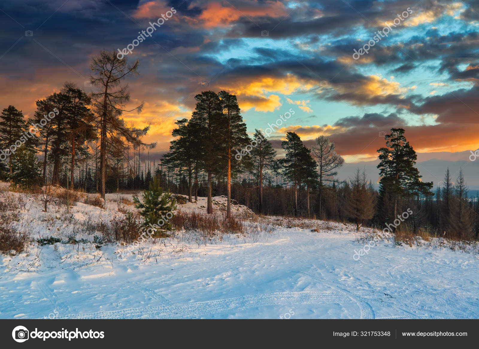 Snowy Landscape Sunset