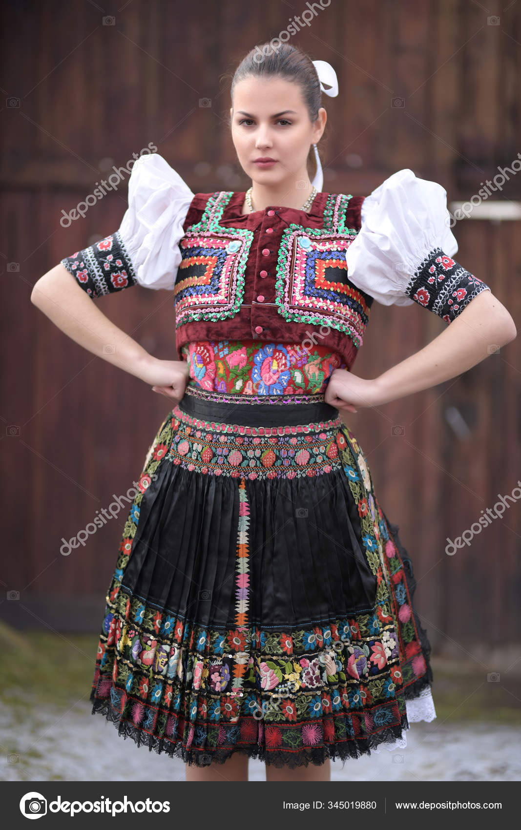 Young Beautiful Slovak Folklore Woman Traditional Costume — Stock Photo ...