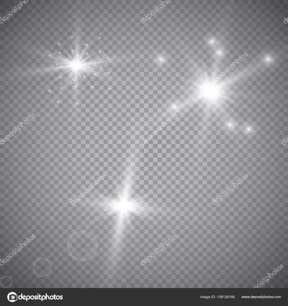 Set de luces brillantes aisladas sobre fondo transparente. El flash ...