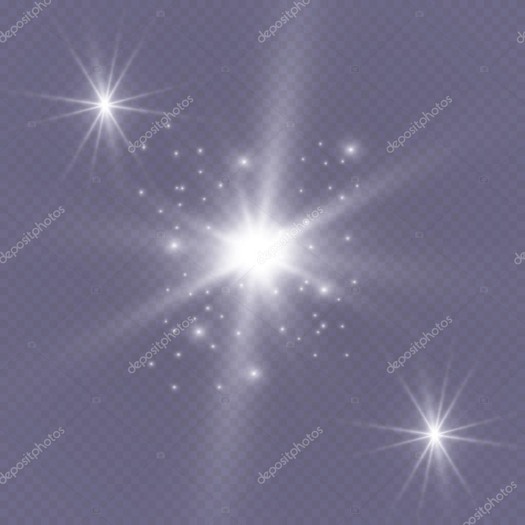 Set de luces brillantes aisladas sobre fondo transparente. El flash ...