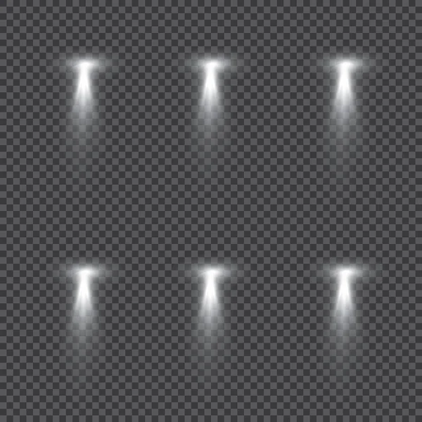 White beam lights set of different shapes and projections gleaming in ...