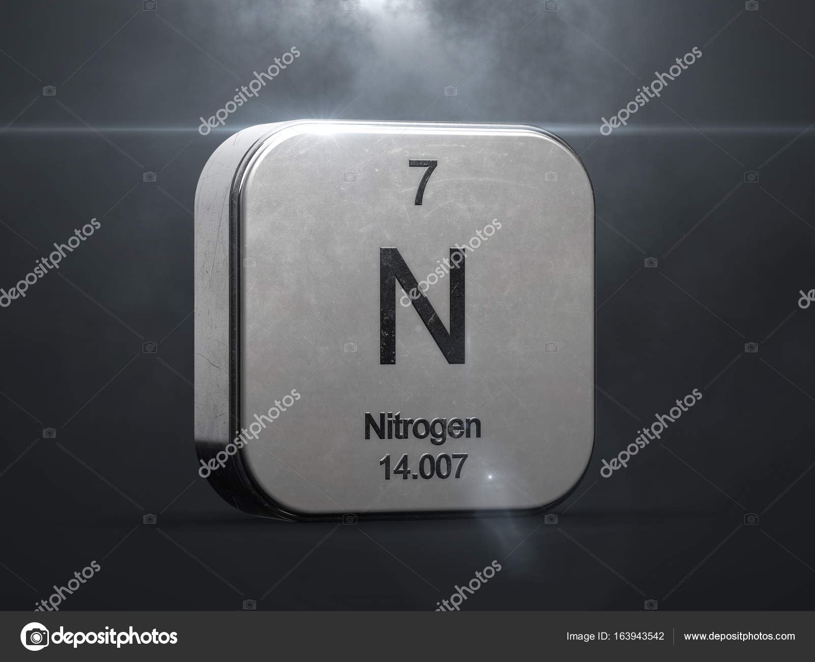 Nitrogen element from the periodic table. Metallic icon 3D rendered ...