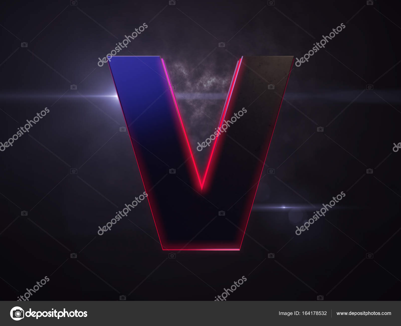 Letter V black extruded symbol with red light outline — Stock Photo ...