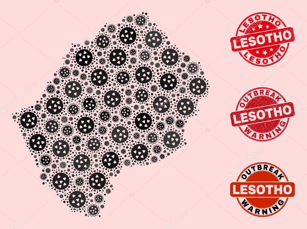 Covid Lockdown Composición de mosaico Lesotho Mapa y sellos rascados ...