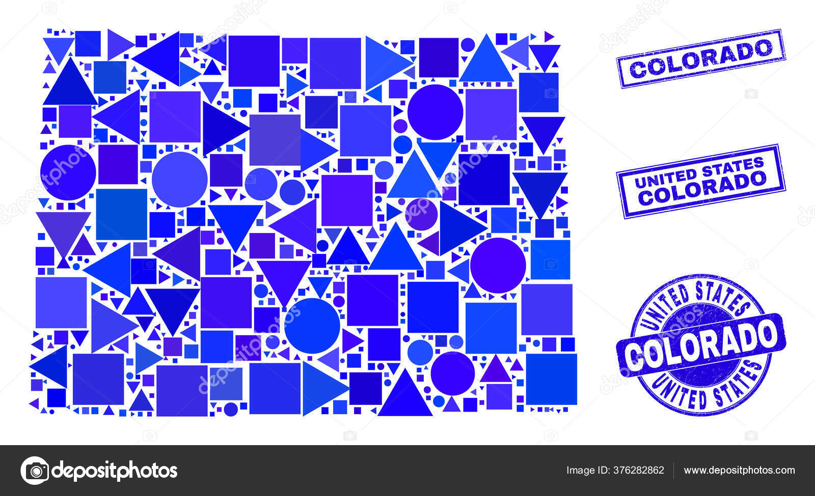 Blue Geometric Mosaic Colorado State Map and Stamps — Stock Vector ...