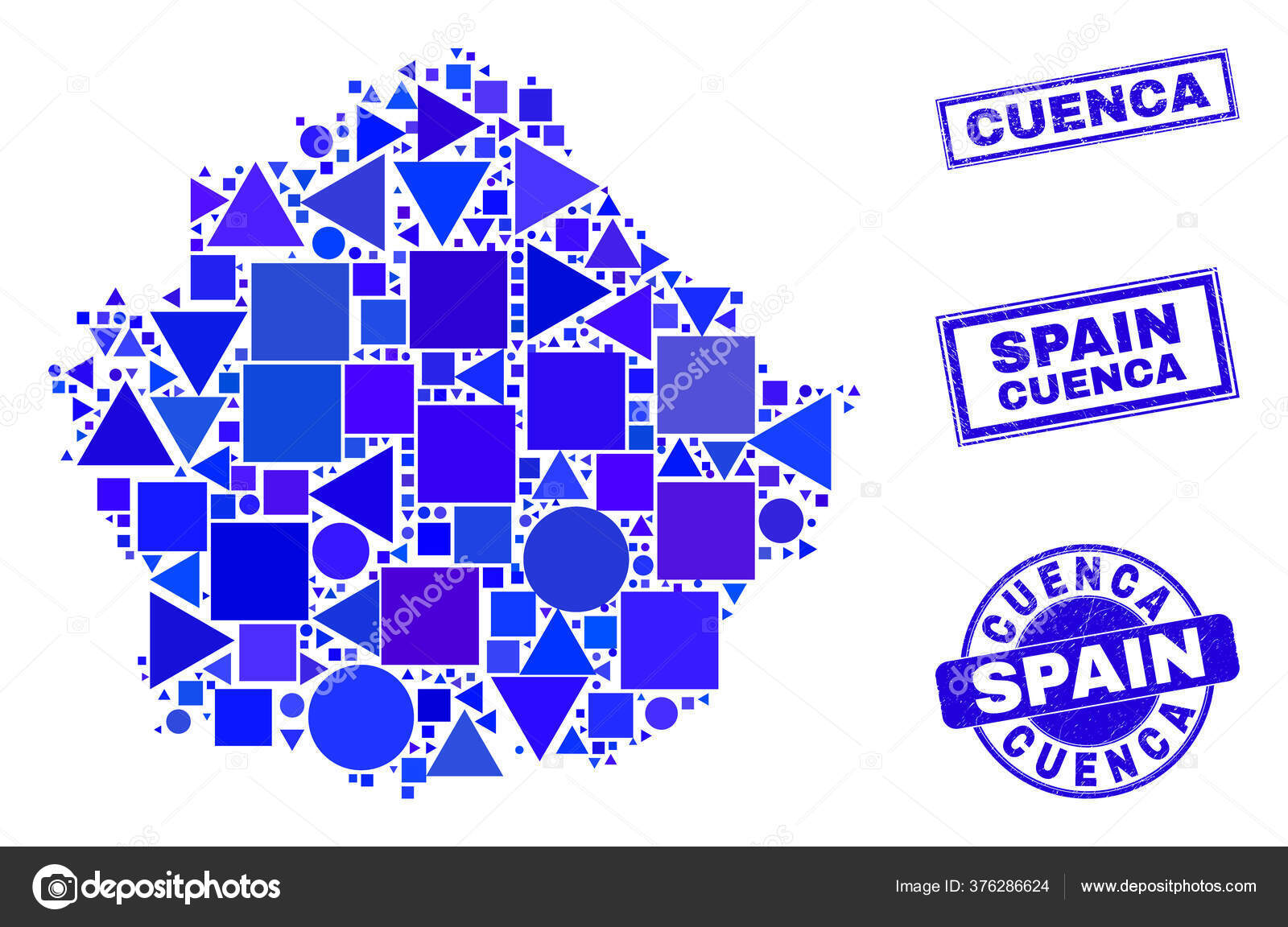 Blue Geometric Mosaic Cuenca Province Map and Seals — Stock Vector ...