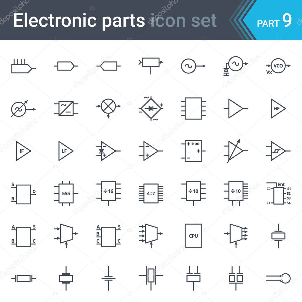 Conjunto de símbolos de diagrama de circuito eléctrico y electrónico de ... Conjunto de símbolos de diagrama de circuito eléctrico y electrónico de ...