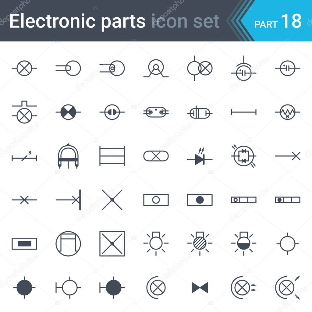 Conjunto completo de vectores de s mbolos y elementos de diagrama de circuito el ctrico y electr ...