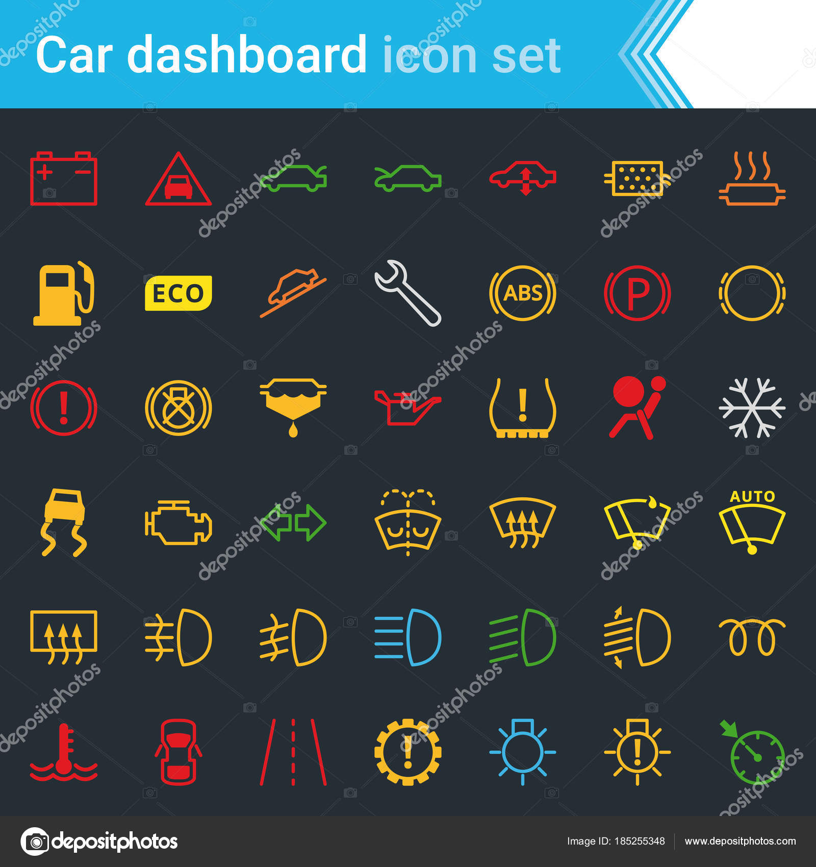 Colorful Car Dashboard Interface Indicators Icon Set Service ... Colorful Car Dashboard Interface Indicators Icon Set Service ...