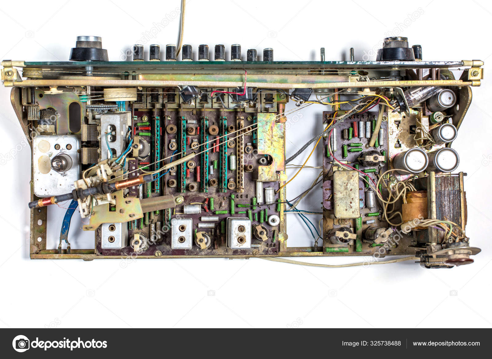 Old tube chips with vintage transistors and resistors. small foc Stock ...