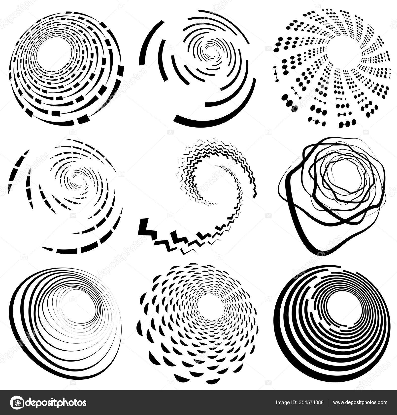Set Black White Vortex Volute Shapes Twisted Helix Elements Stock ...