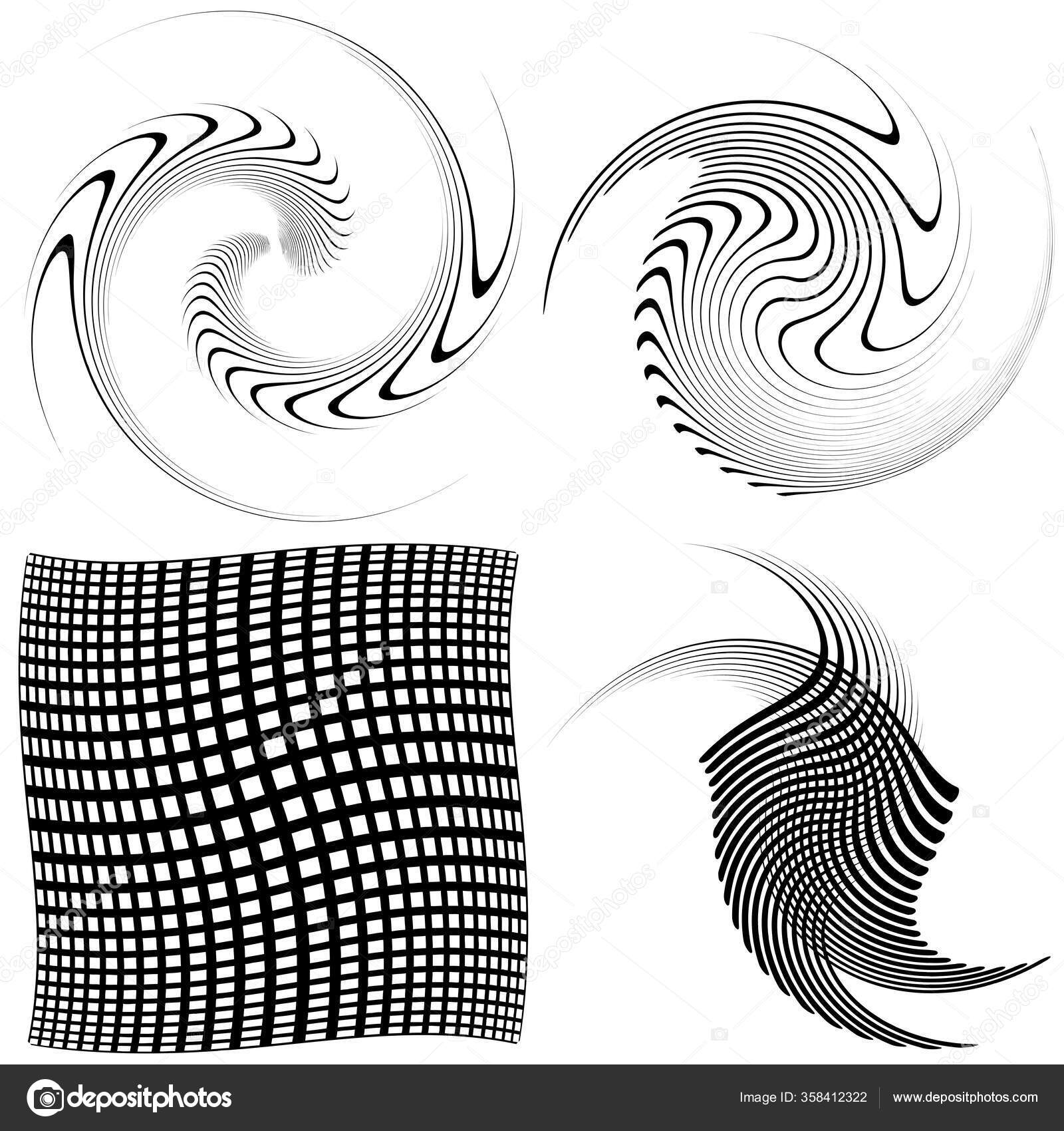 Set Pusaran Hitam Dan Putih Bentuk Volut Elemen Helix Yang Vektor Stok ...