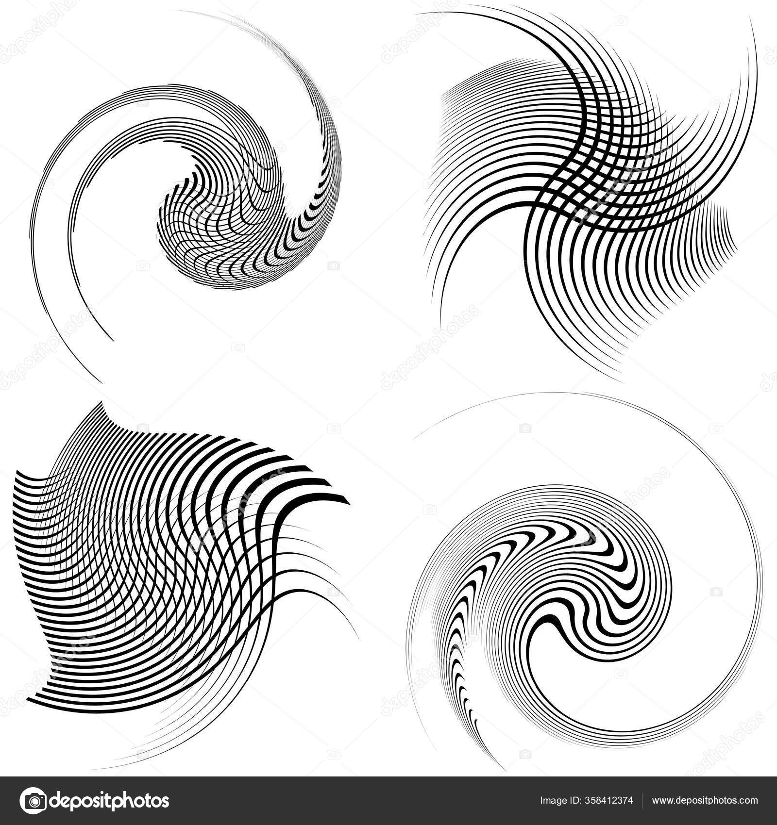 Set Black White Vortex Volute Shapes Twisted Helix Elements Stock ...