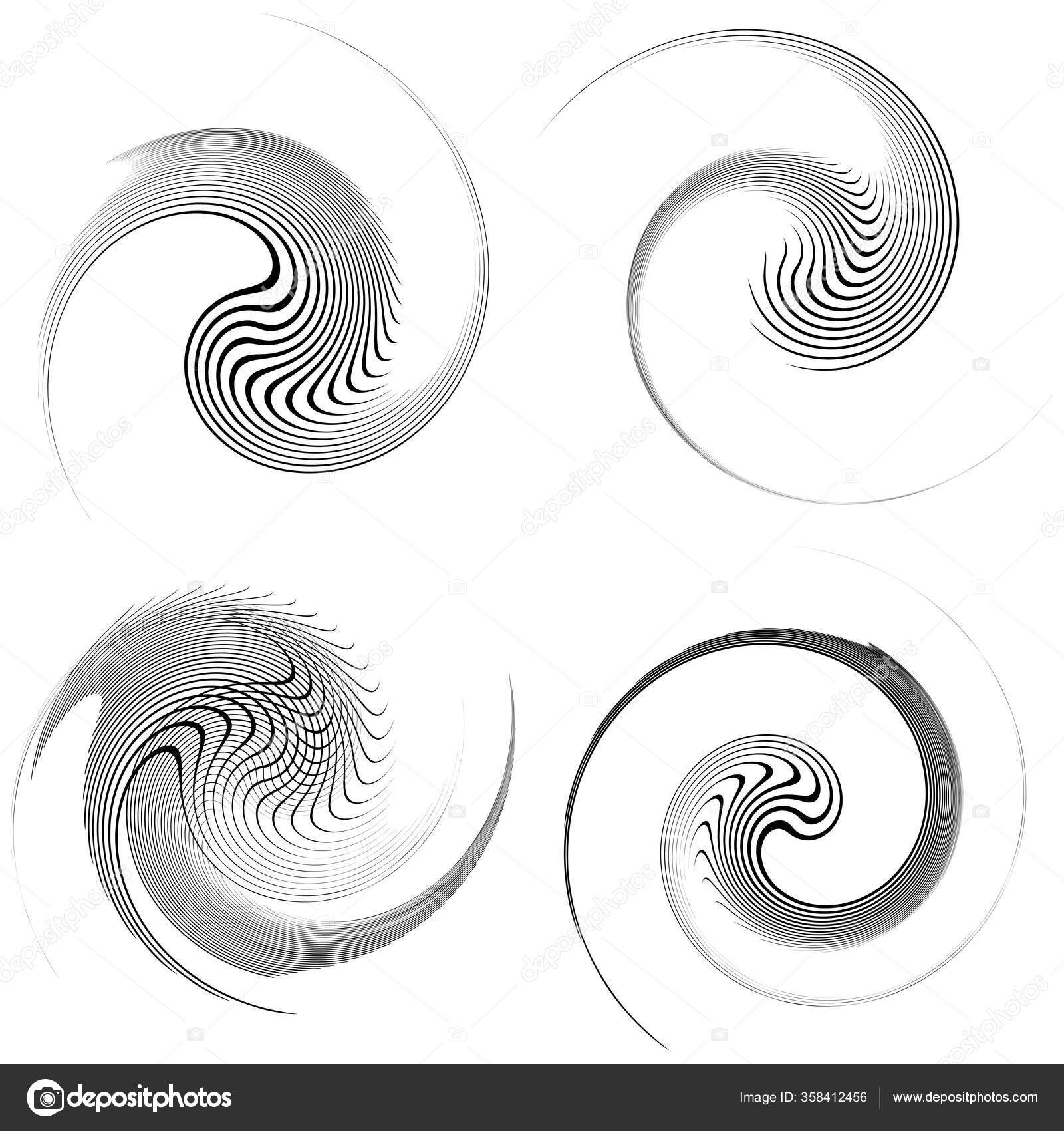 Set Black White Vortex Volute Shapes Twisted Helix Elements Stock ...