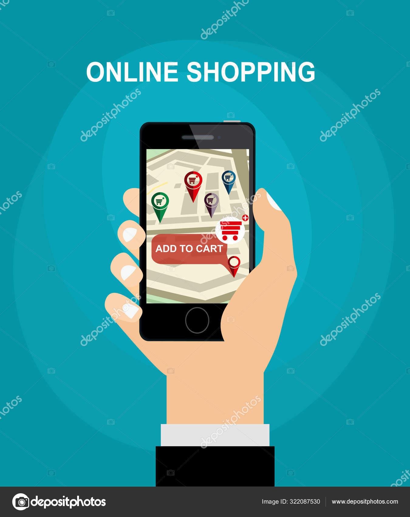 Online Shopping Mobile Phone Man Holding Mobile Phone Add Cart Stock ...
