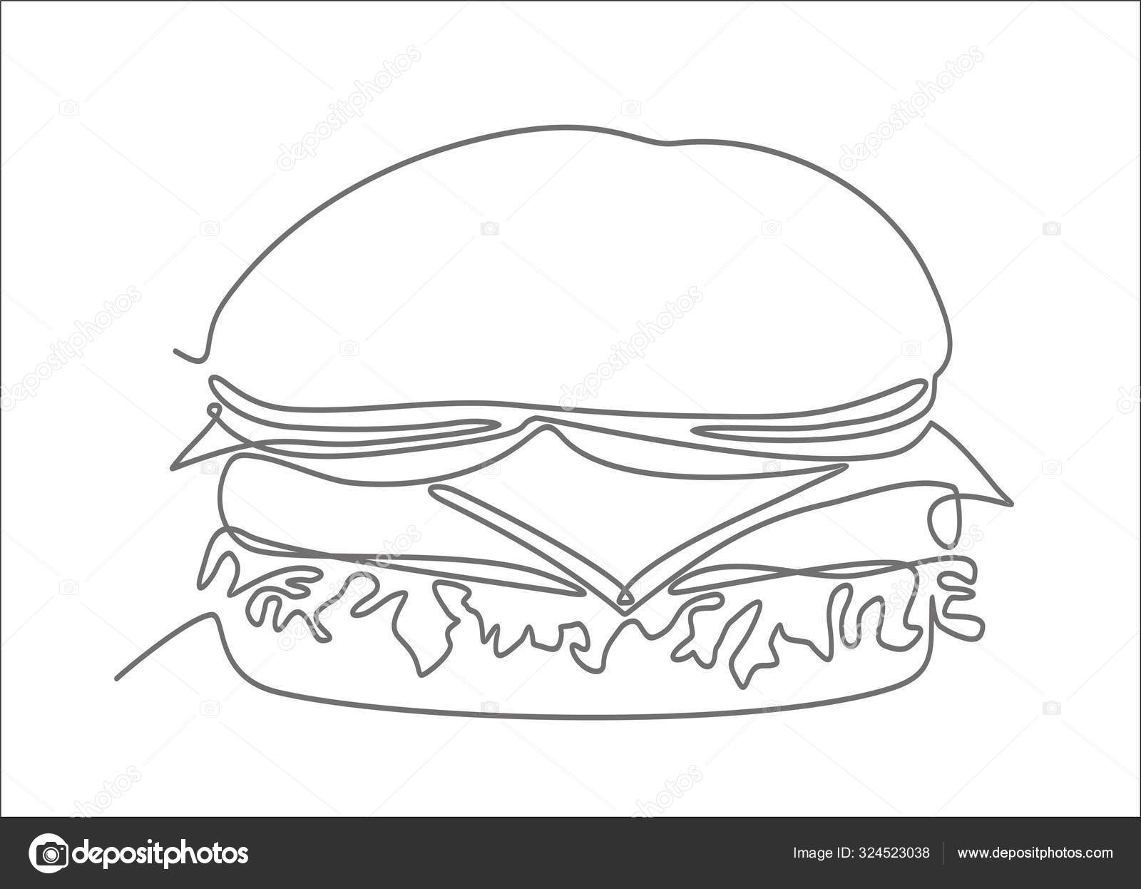 Continuous One Line Drawing Vector Illustration Burger Stock Vector by ...