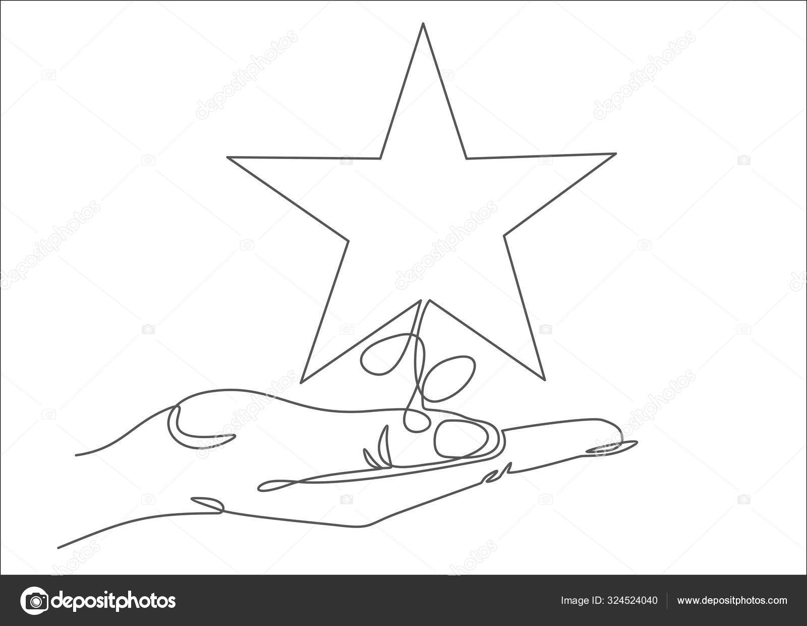 Continuous One Line Drawing Vector Illustration Hand Holding Star White ...