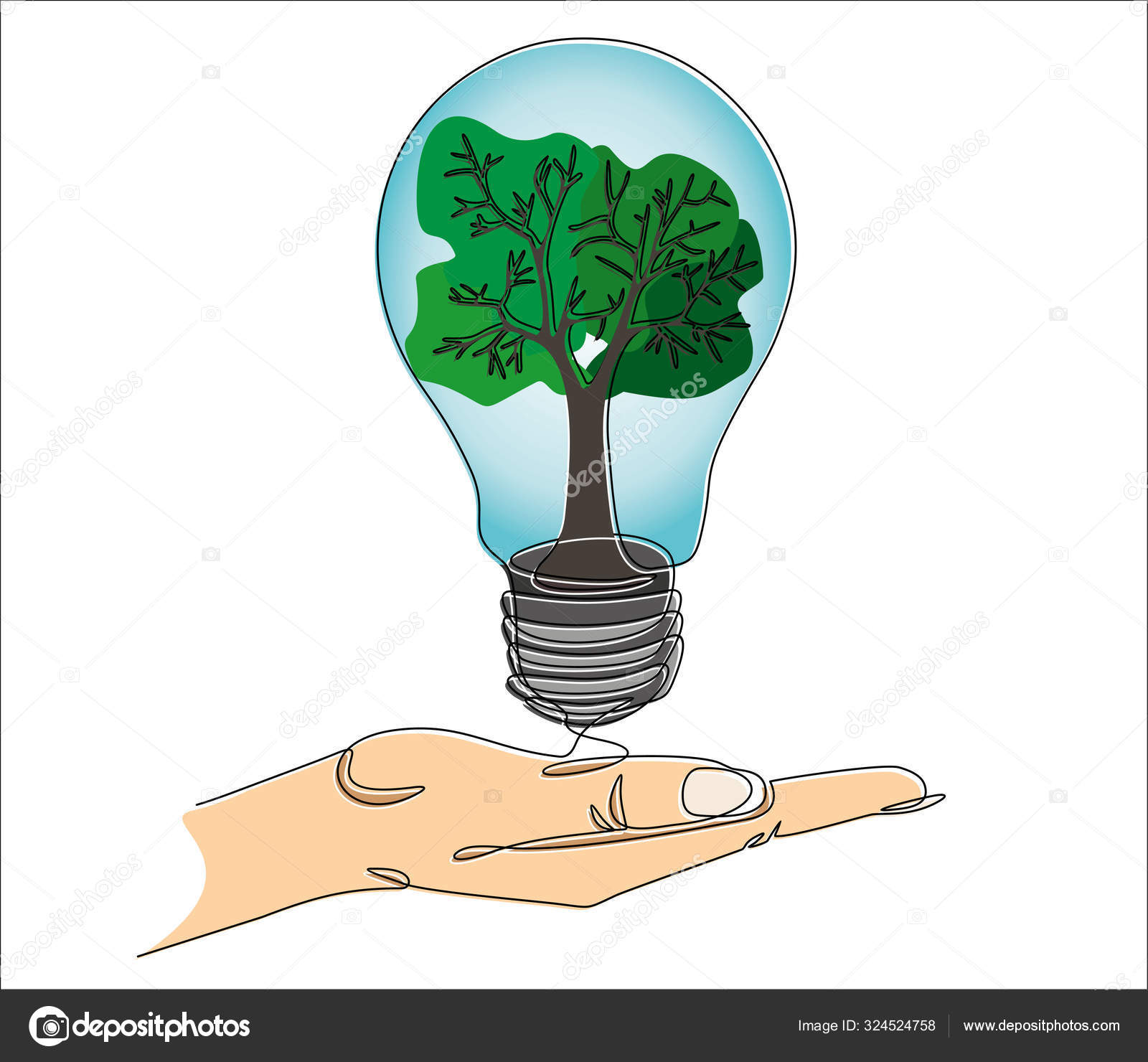 Continuous One Line Drawing Vector Illustration Eco Energy Concept ...