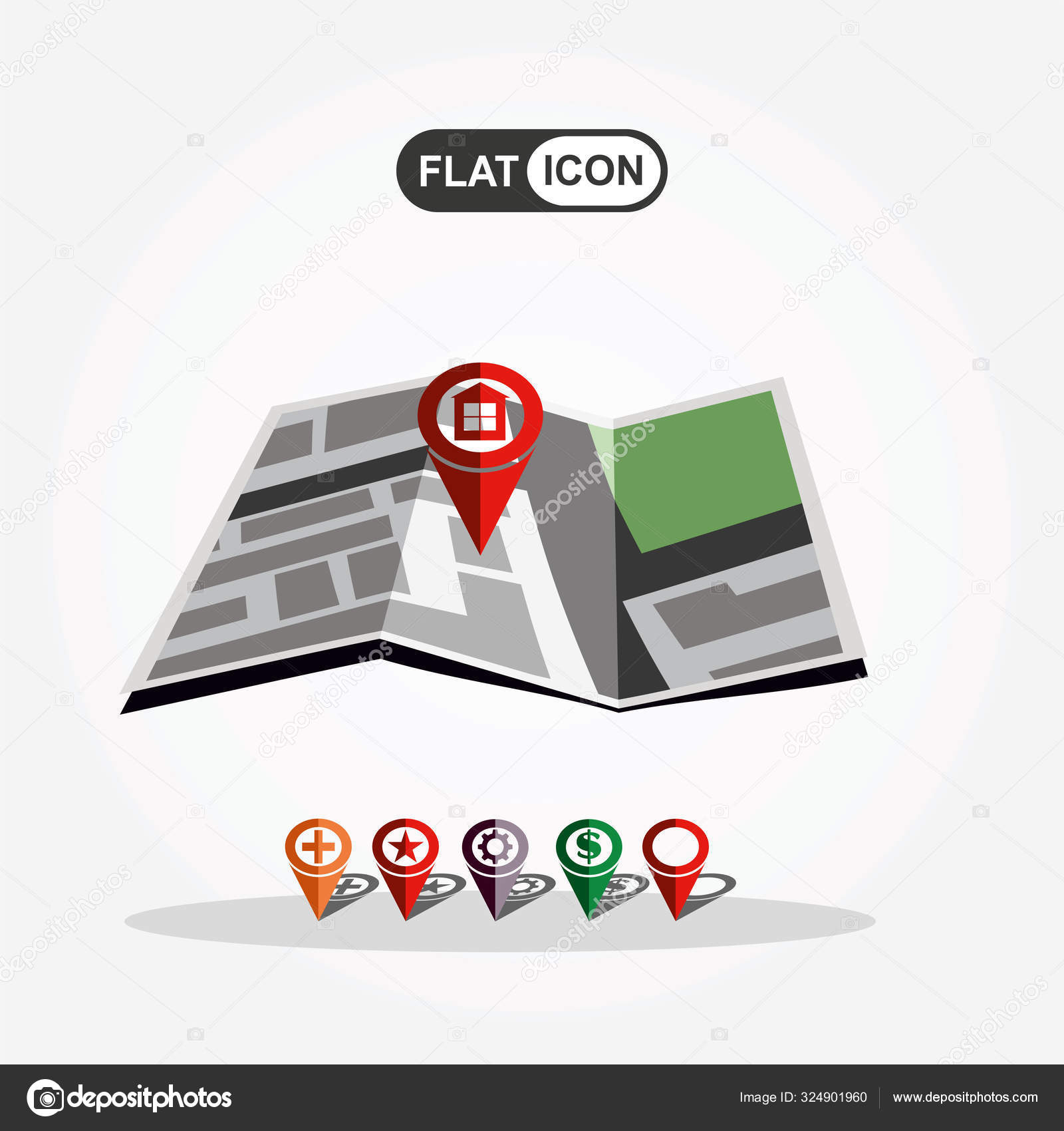 Open Map Navigation Concept Flat Icon Illustration Stock Vector by ...