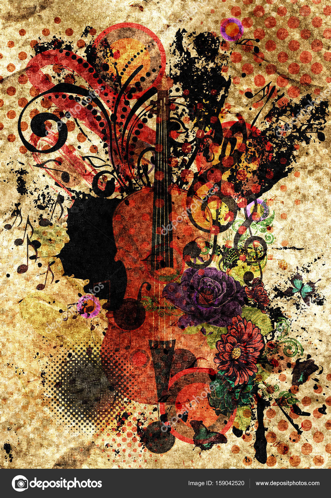 Vintage Violin Music Background Stock Illustration by ©artshock #159042520