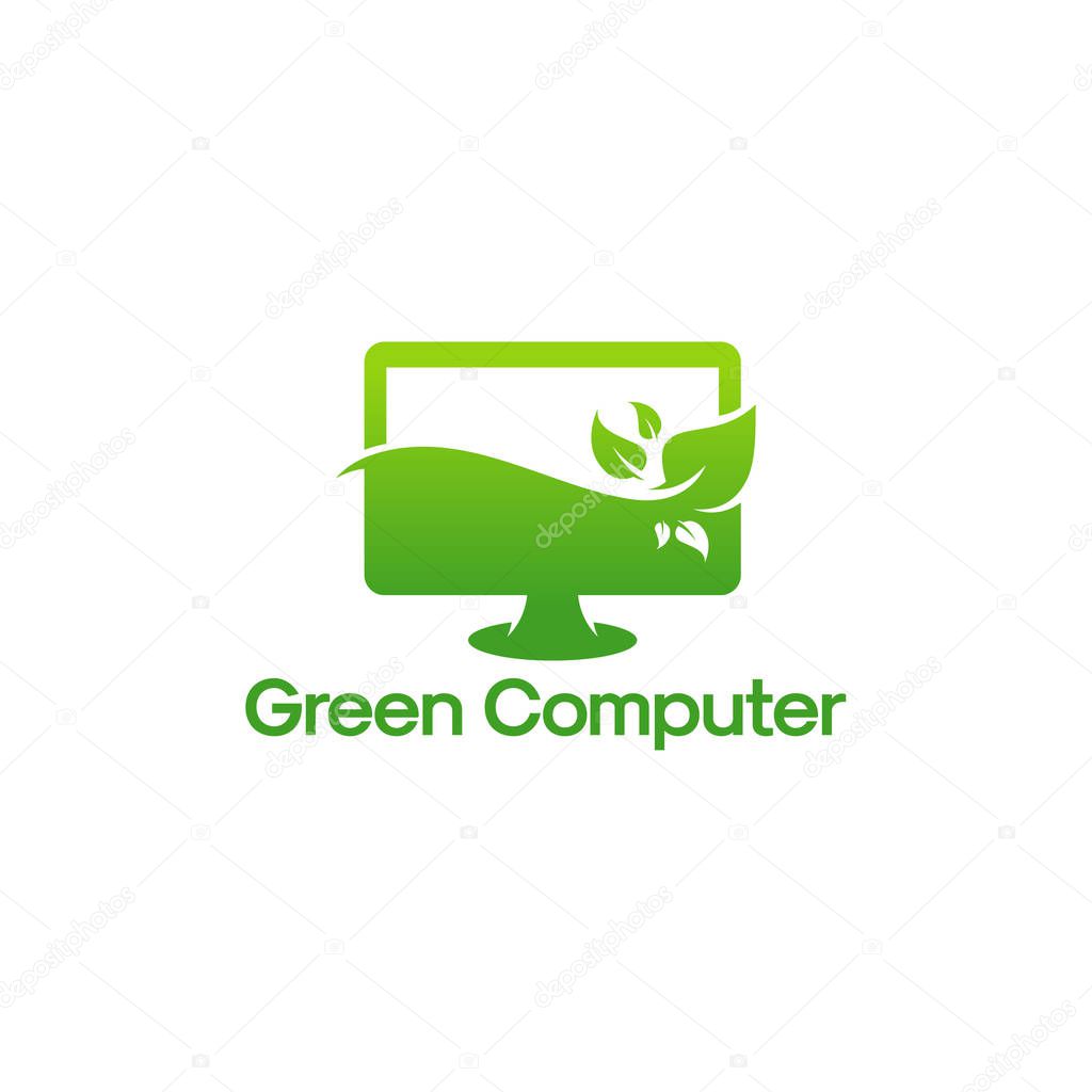 Plantilla de logotipo de computadora verde, Naturaleza Computer ...