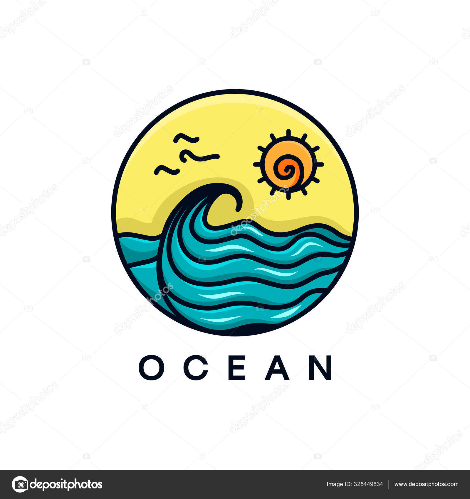 바다 로고와 파도를 추상적으로 디자인 한 것입니다. 벡터 일러스트 스톡 벡터 - ©Javanesia45 325449834
