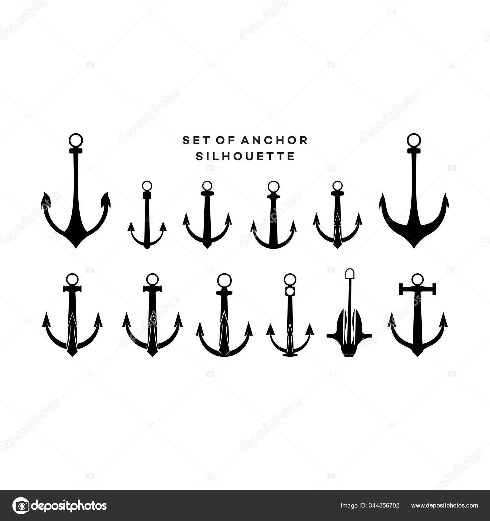 Conjunto de ilustración de vector de silueta de ancla Vector de stock ...