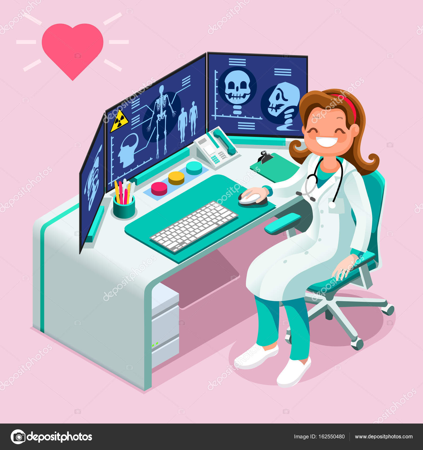Hospital Computer Healthcare Data Isometric People Cartoon Stock Vector ...