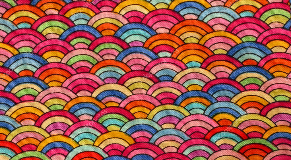 Fabrics with rainbow patterns for sale in the haberdashery shop — Stock ...
