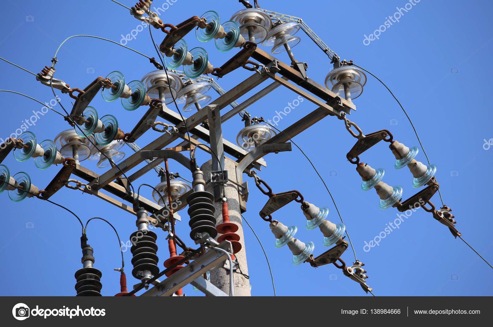 Big switches of a power line with concrete pole and electrical Stock ...