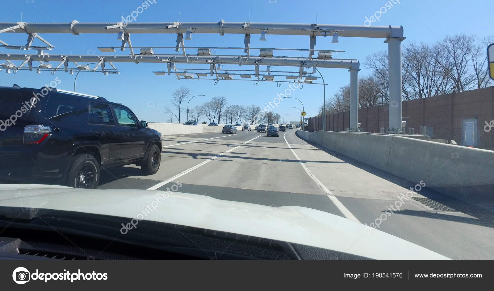 Pov Driving Forward View Passing Highway Cashless Toll Plaza Sensors ...
