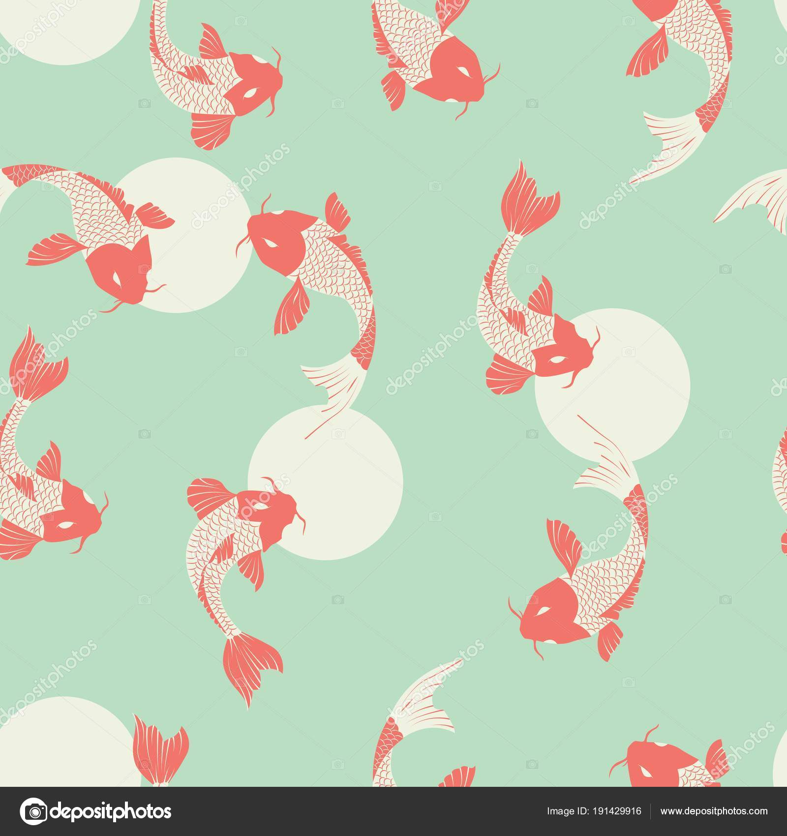 Koi fish seamless background on mint background, vector illustra Stock ...