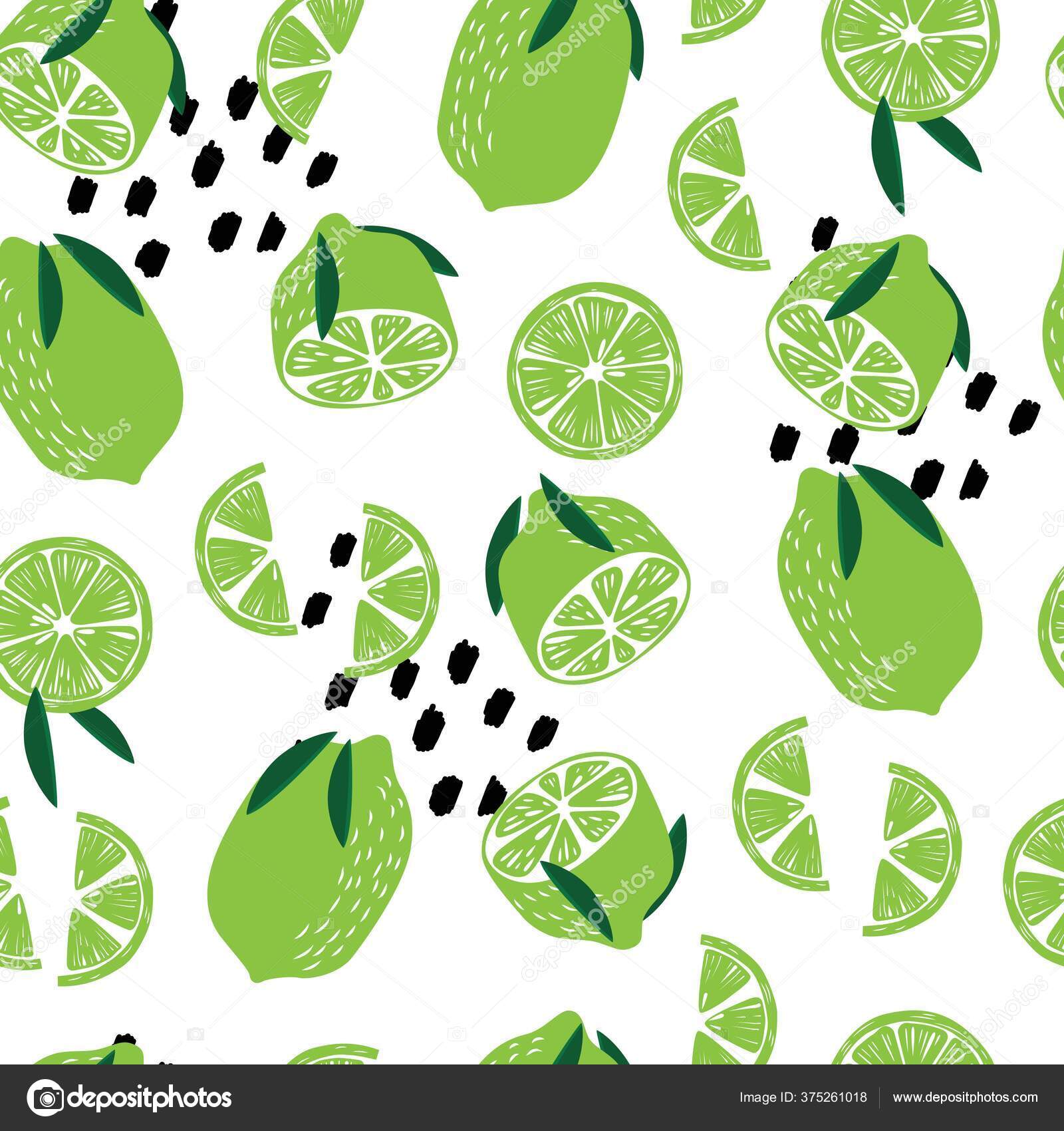 Fruit Seamless Pattern Limes Leaves Abstract Elements White Background Summer Stock Vector Image ...