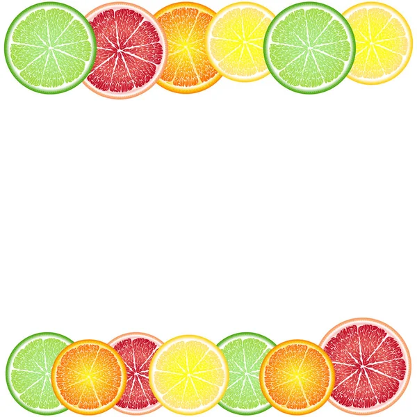Round frame from slices of lemon, orange, lime, grapefruit on a ...