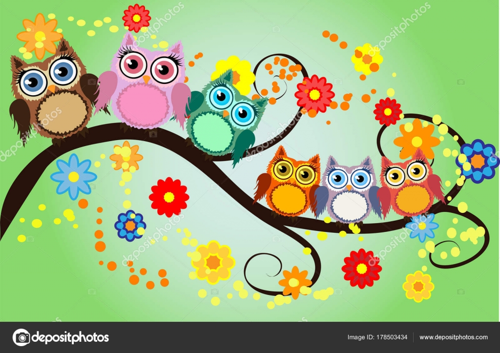 Cartoon Owls In Trees