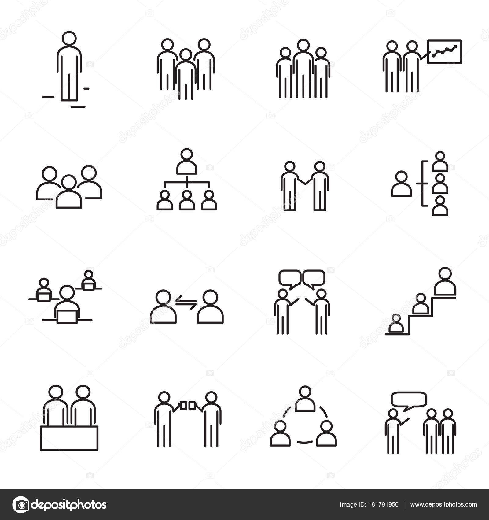 Working people and Organization thin line icon set vector. Sign and ...