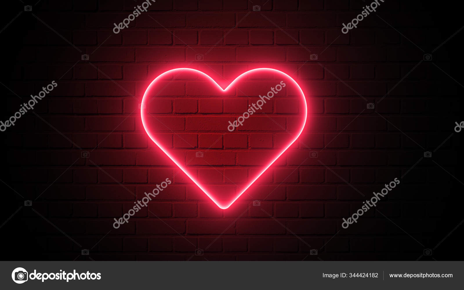 Red heart shape neon light on dark wall backgorund. Abstract — Stock ...