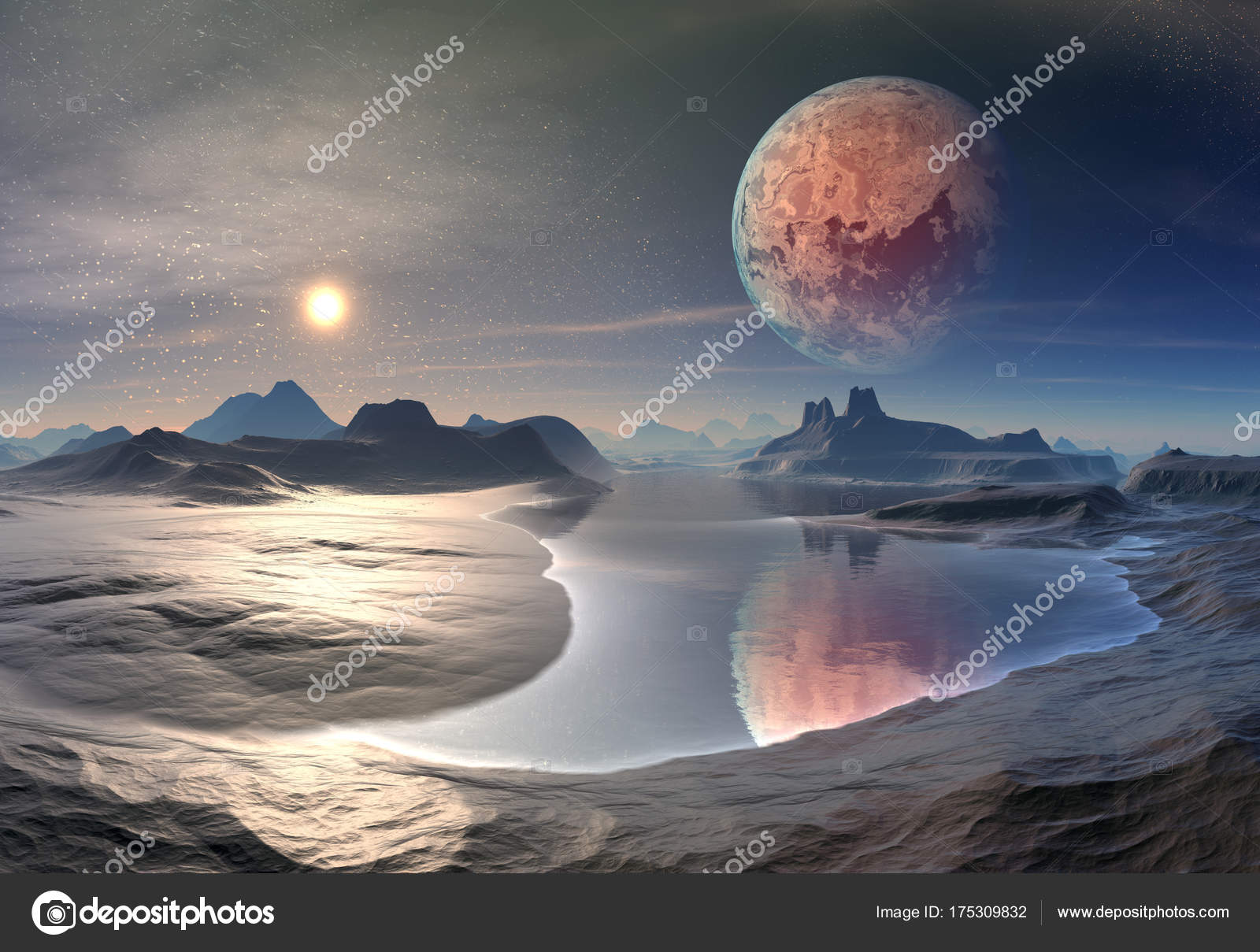 Rendering Fantasy Alien Planet Illustration Stock Photo by ...