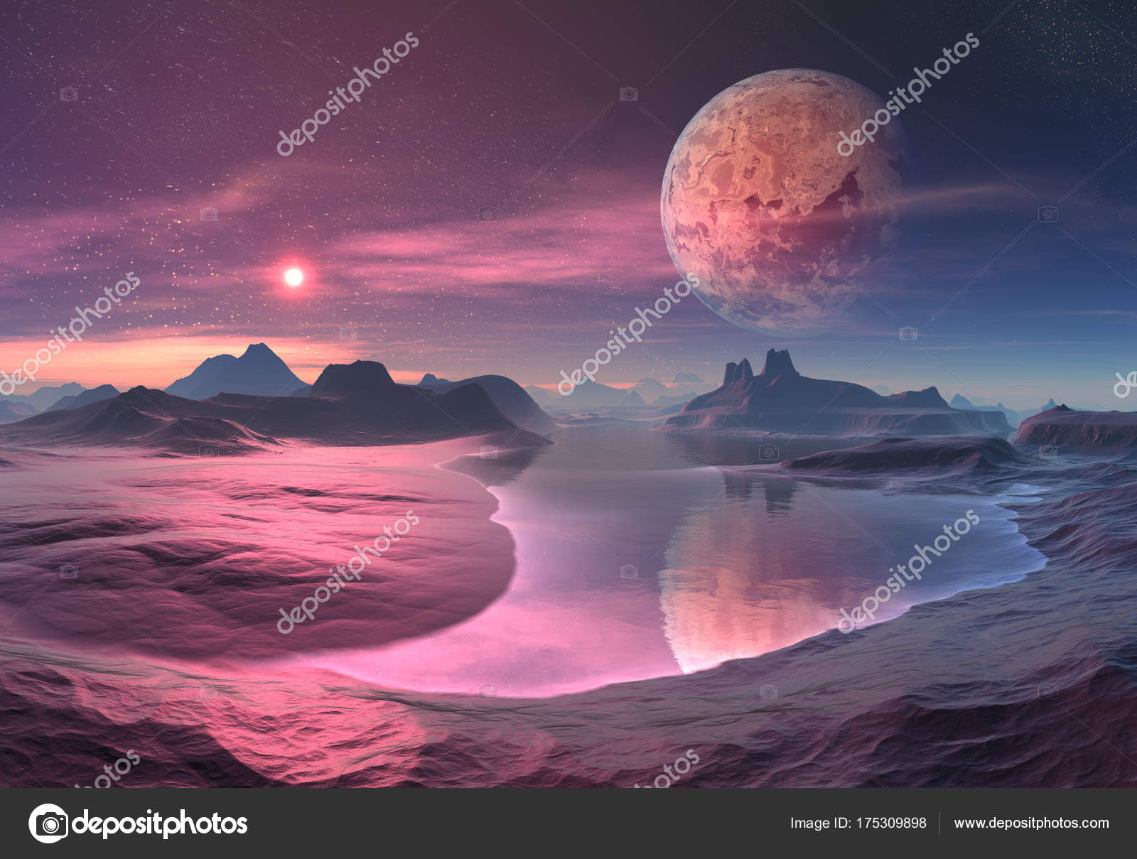 Rendering Fantasy Alien Planet Illustration Stock Photo by ...
