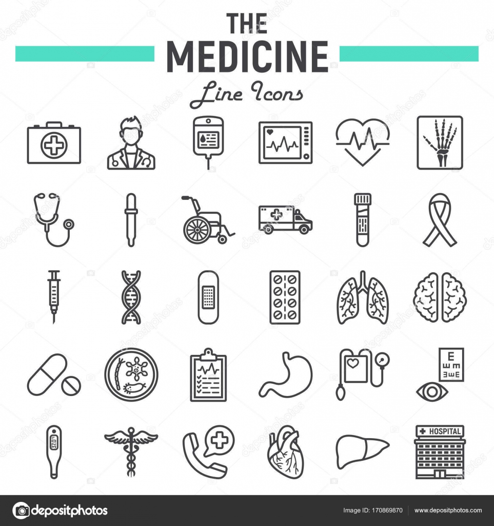 Línea de medicina icono conjunto, colección de símbolos médicos Vector ...