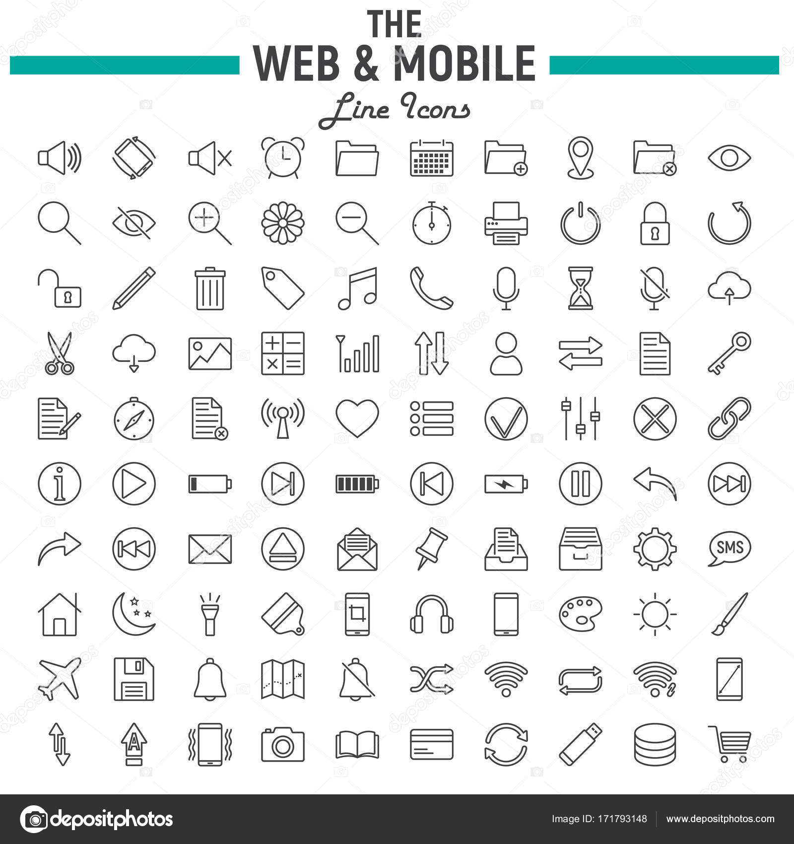 Web and Mobile line icon set, os interface symbols collection, vector ...