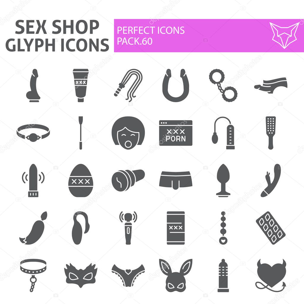 Set De Iconos De Sex Shop Glyph Colección De Símbolos De Juguetes