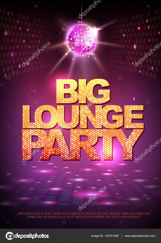 Disco ball background. Disco poster big lounge party. Neon Stock Vector ...