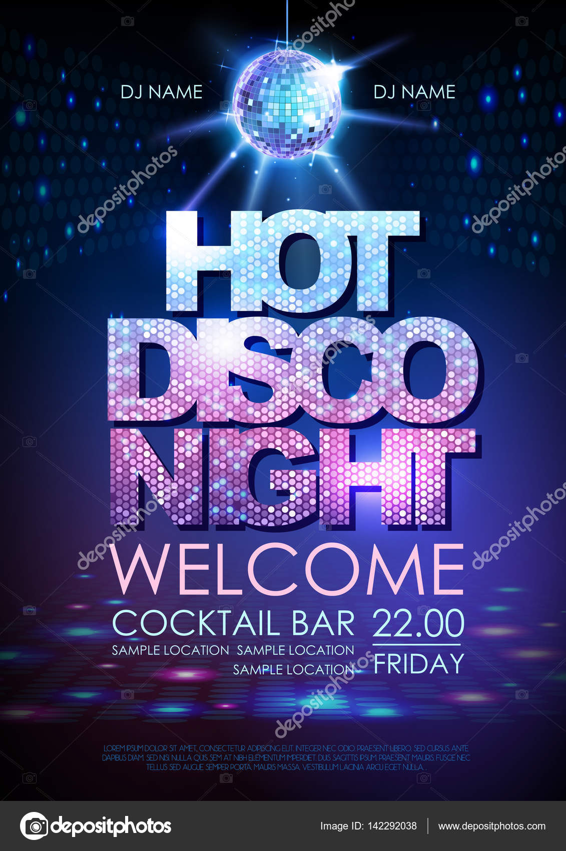 Disco ball background. Disco poster hot night. Neon Stock Vector by ...