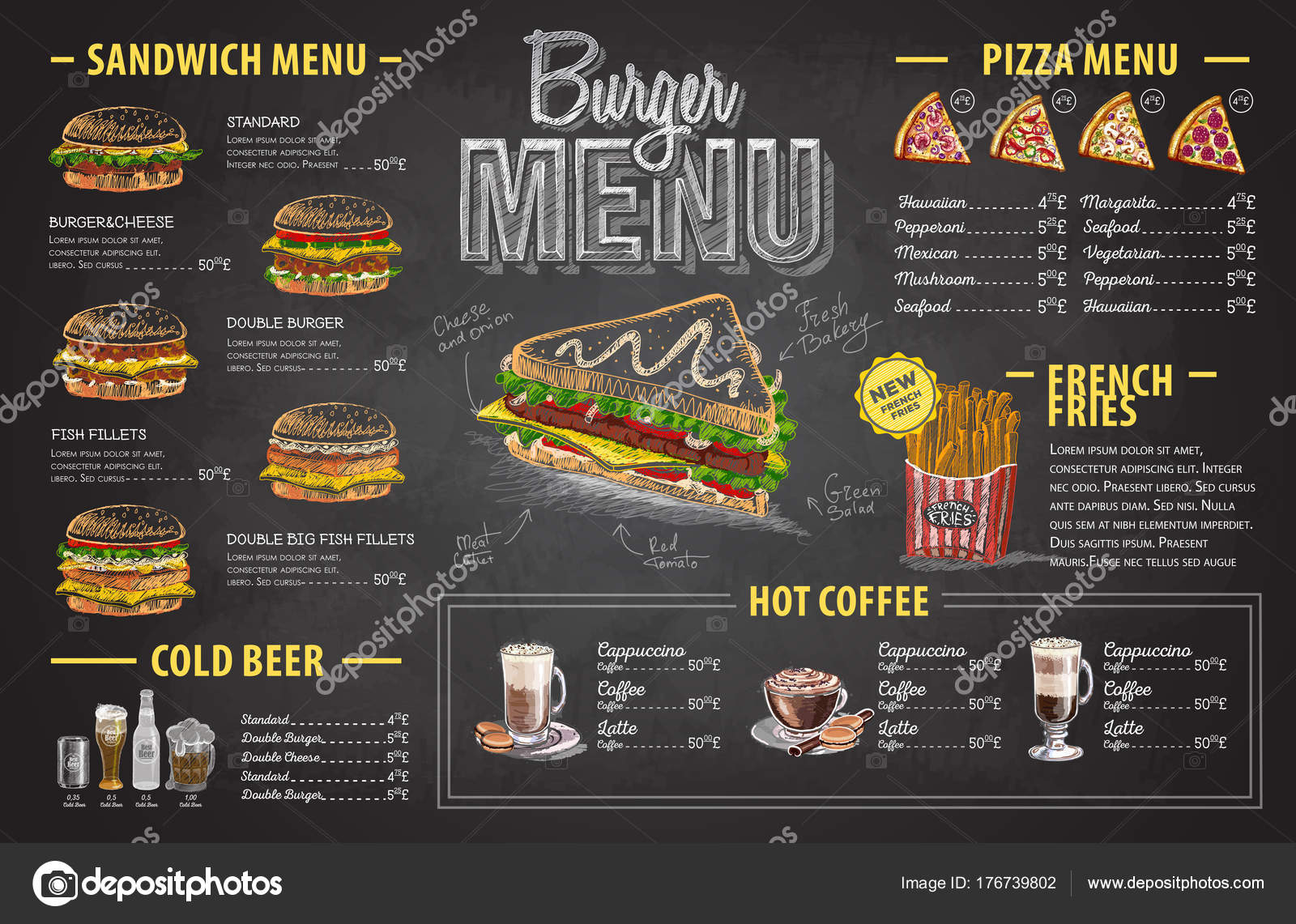 Vintage chalk drawing burger menu design. Fast food menu Stock Vector ...